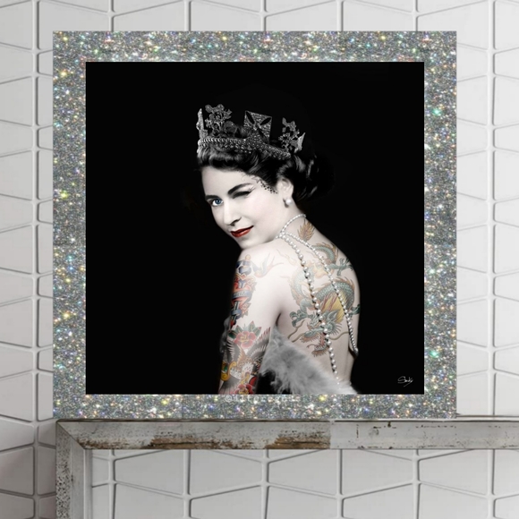 Hand Crafted | Art | Queen Elizabeth Tattoo Art Wink Framed Glittering ...